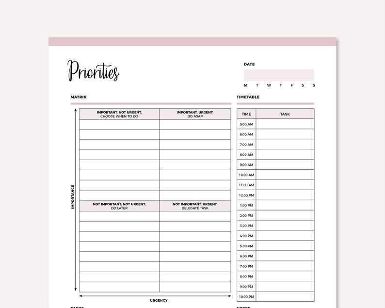 Work Priority Matrix Printable Eisenhower Matrix Daily Task - Etsy