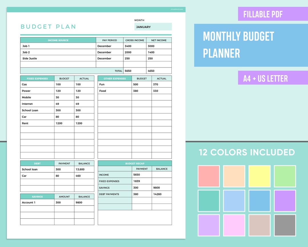 Editable Budget Planner Printable, Fillable Budget Template, Monthly ...