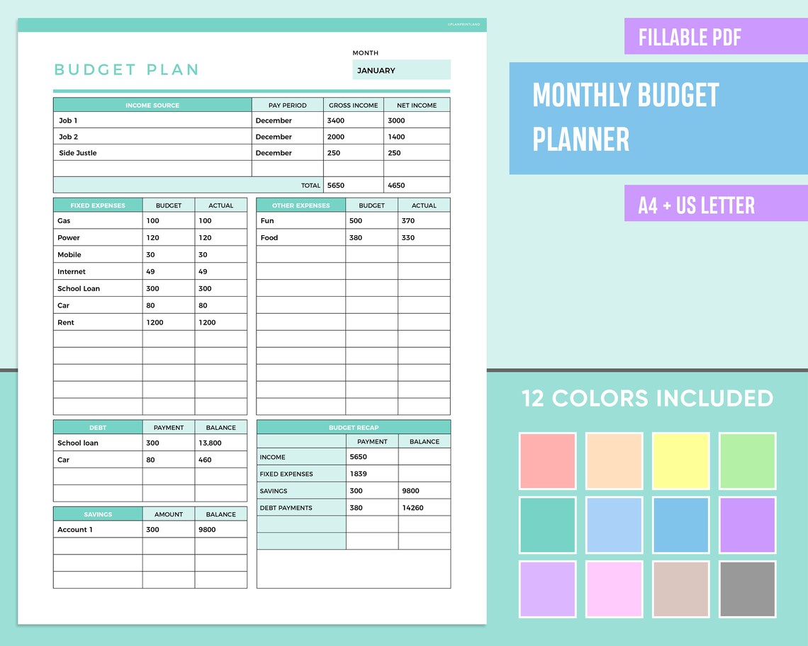 Editable Budget Planner Printable Fillable Budget Template - Etsy