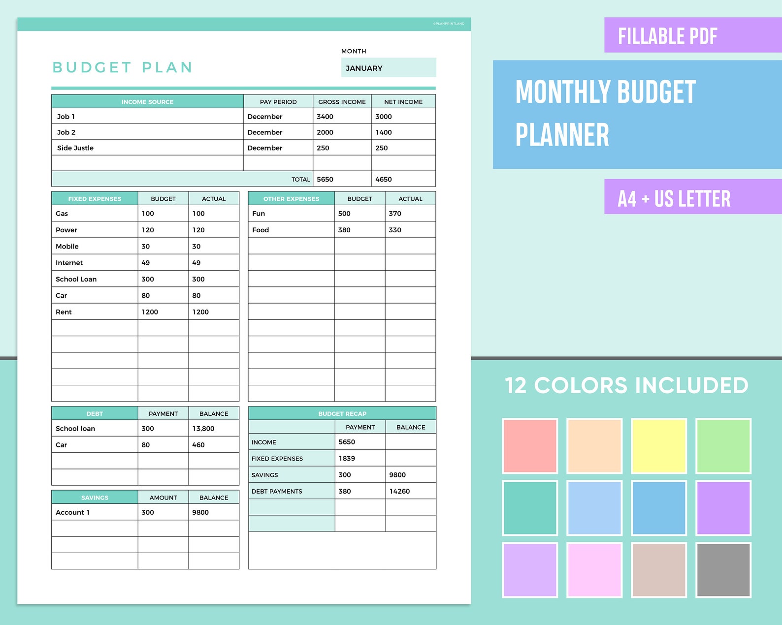 Editable Budget Planner Printable Fillable Budget Template - Etsy