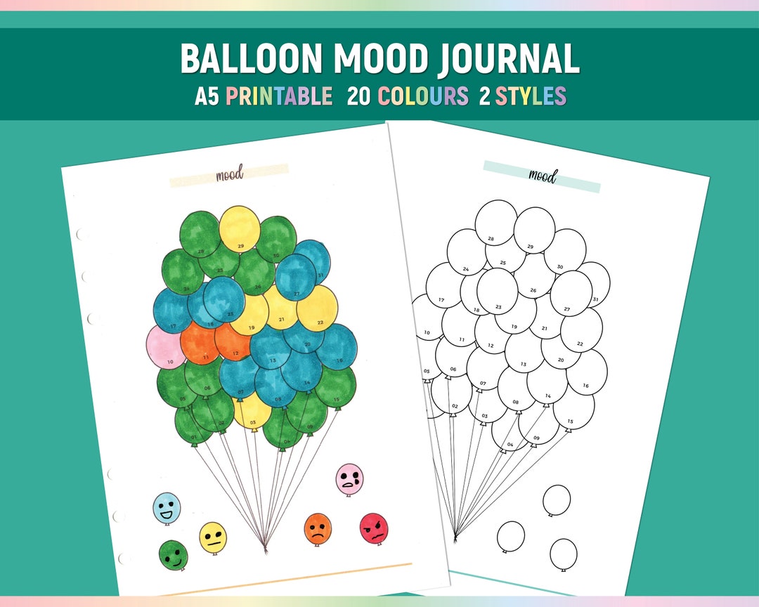 A5 Balloon Mood Journal Template, Printable Balloon Emotion Tracker ...