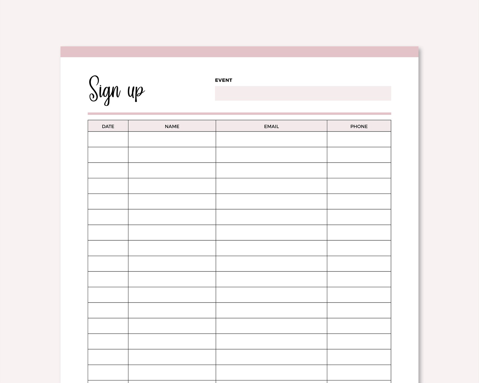 Printable Sign up Sheet, Email Sign Up, Customer Sign In, Sign up Form ...