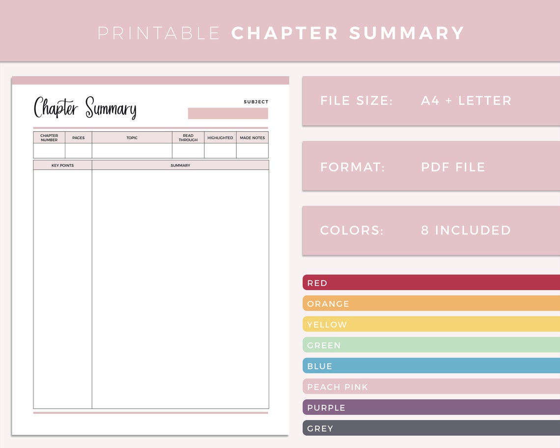 Printable Chapter Summary, Assigned Reading Note Tasking Sheet, Print ...