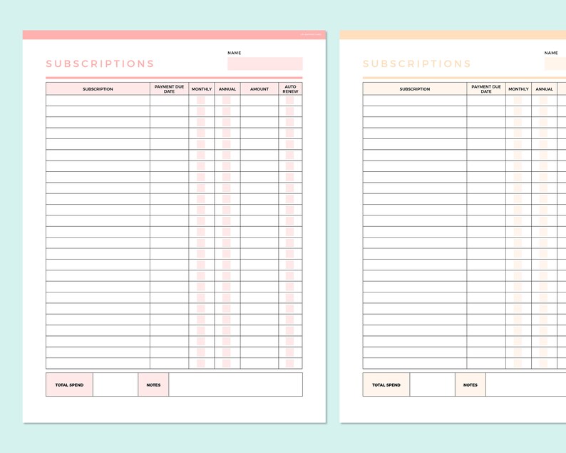 Editable Subscription Tracker Printable, Fillable Account Tracker ...