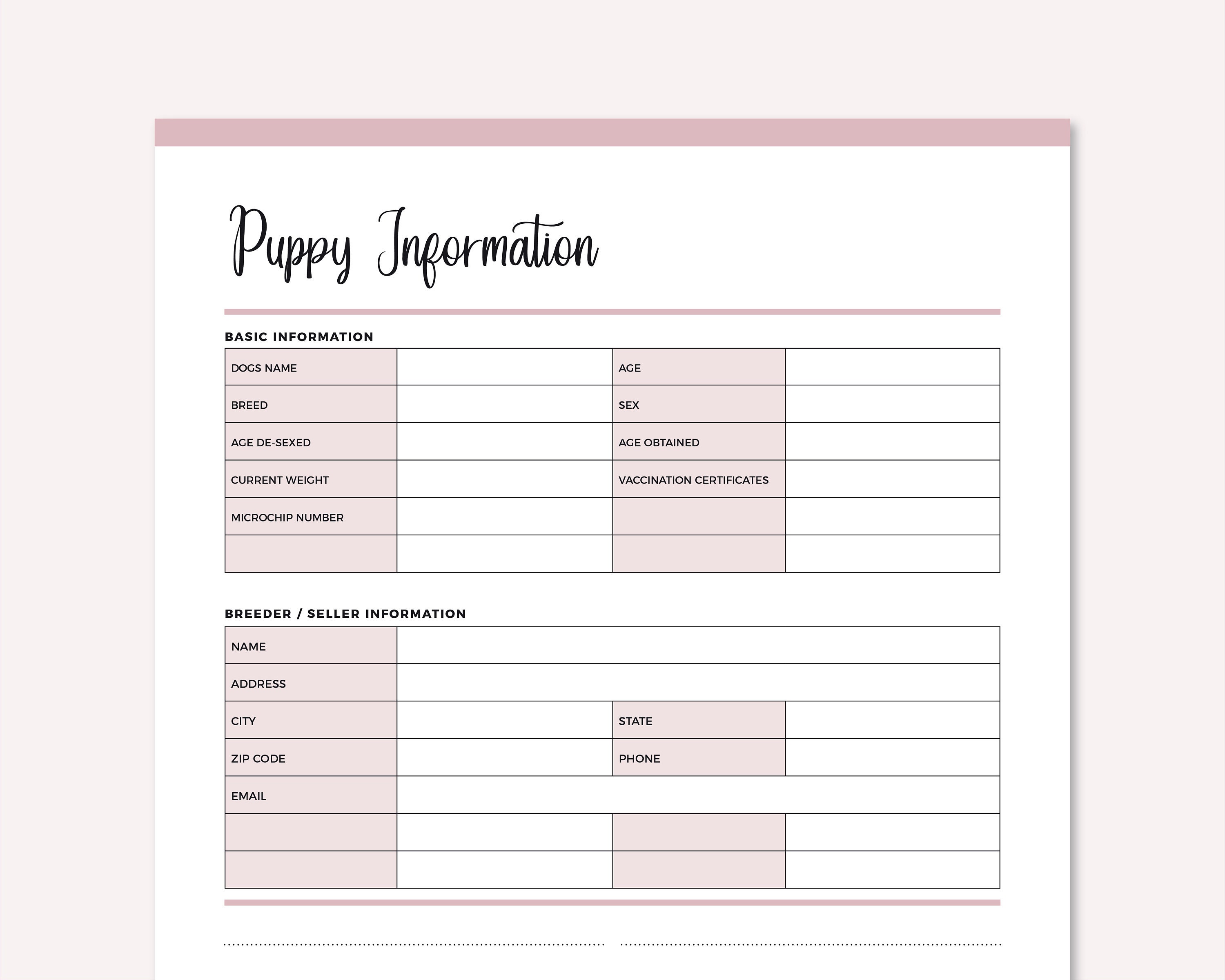 New Puppy Information Sheet Rescue Dog Information Page | Etsy