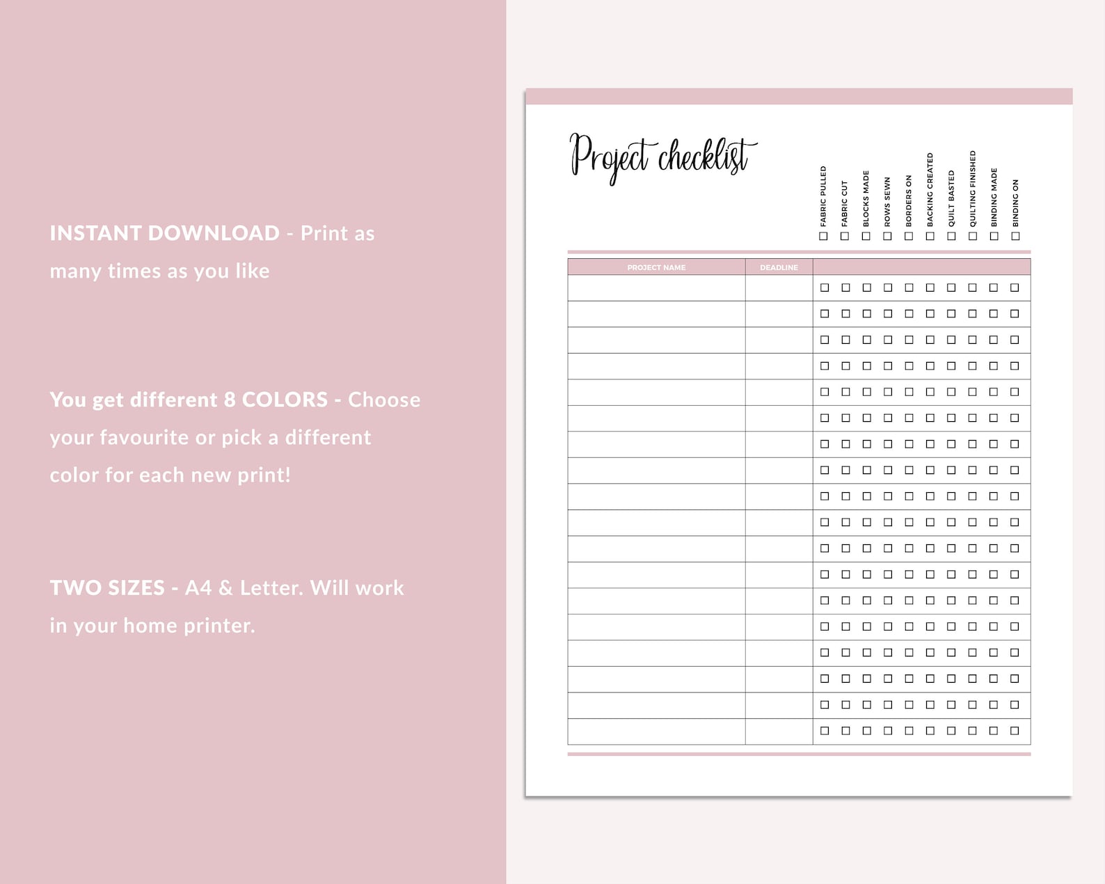 Printable Quilting Project Checklist, Quilting Checklist, Quilt Making ...