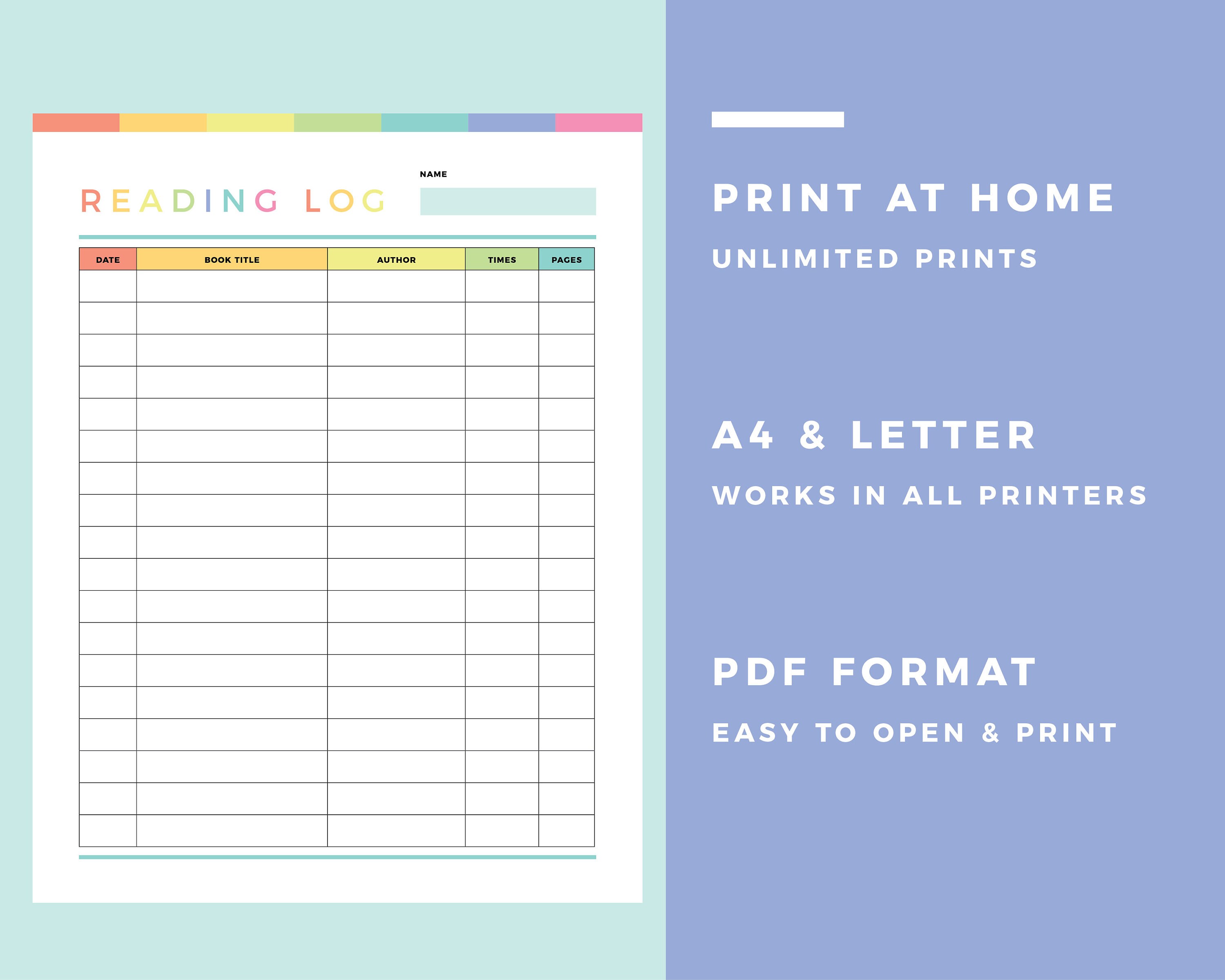 Printable Kids Reading Log Daily Reading Log for Children - Etsy