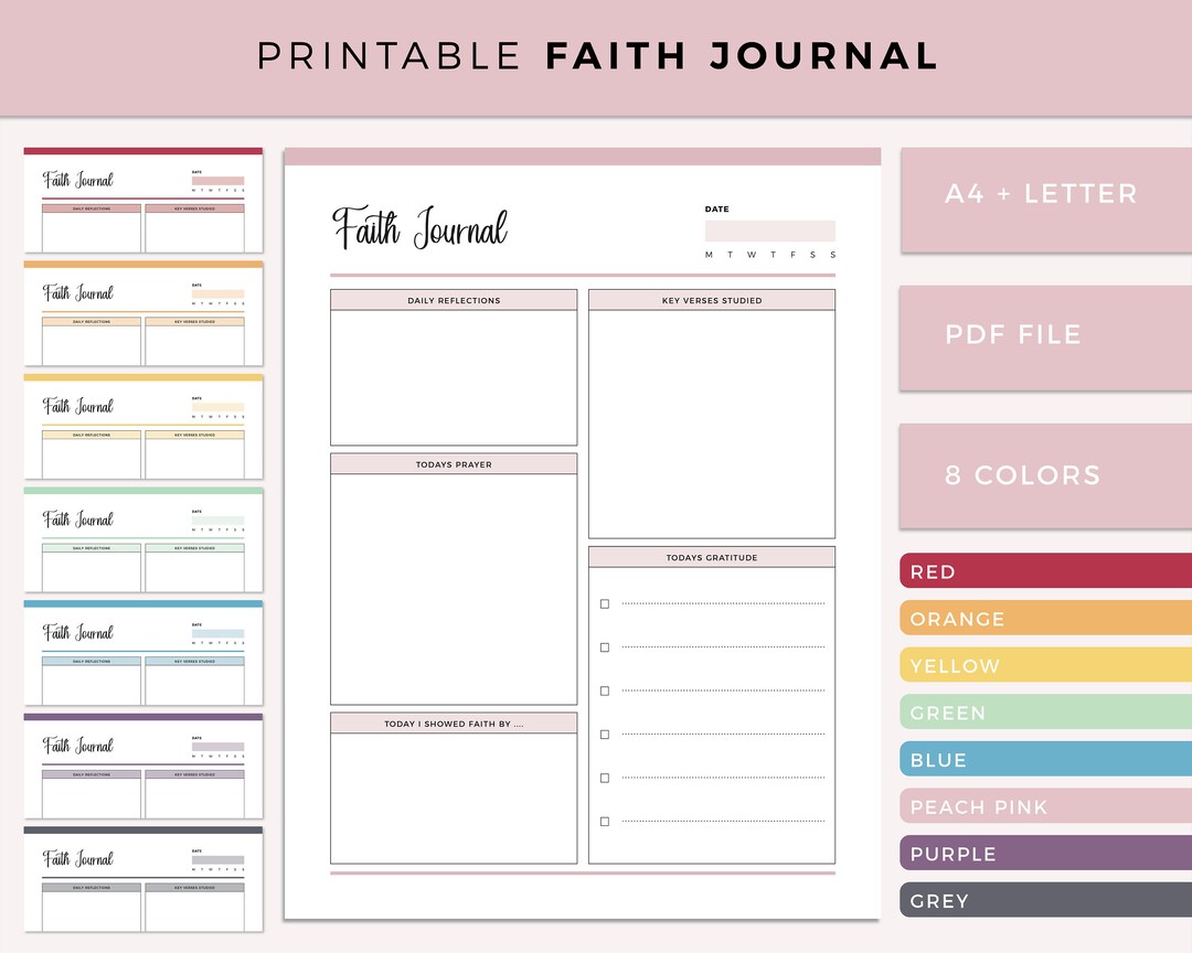 Printable Faith Journal, Print at Home Daily Devotional Planner, Prayer ...