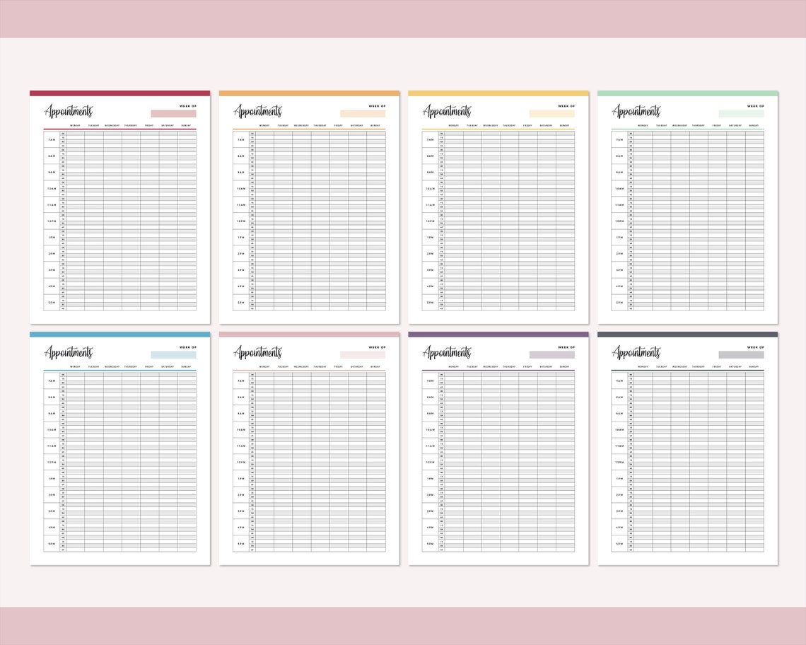 Printable Appointment Book Print at Home Timeslot Booking - Etsy