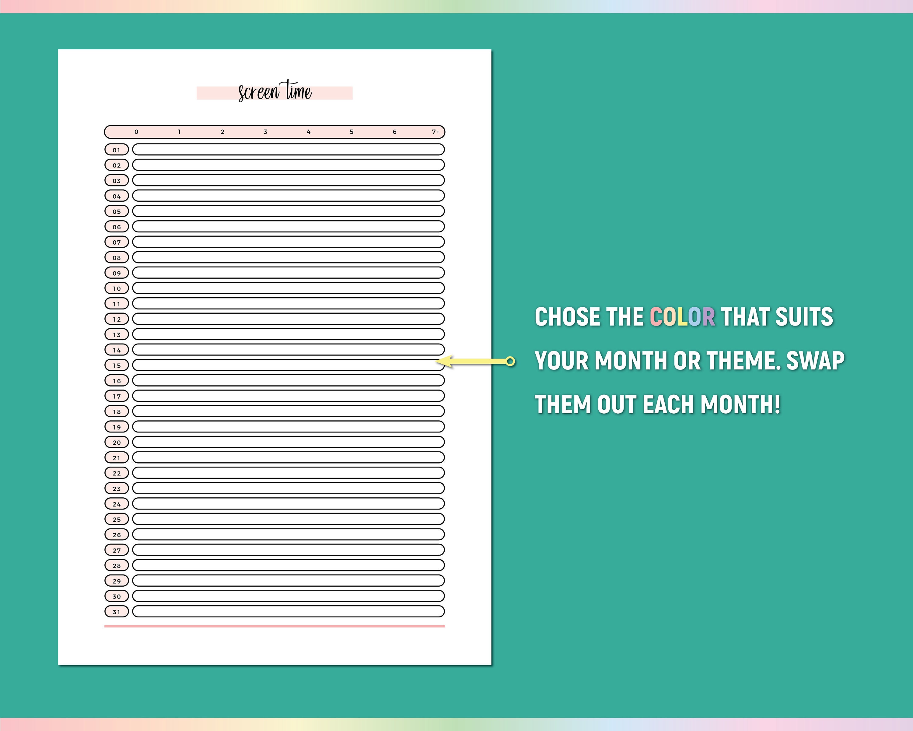 A5 Monthly Screen Time Template, Printable Digital Wellbeing Tracker ...