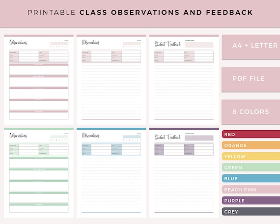 Printable Yoga Class Observations Yoga Instructor Planner | Etsy