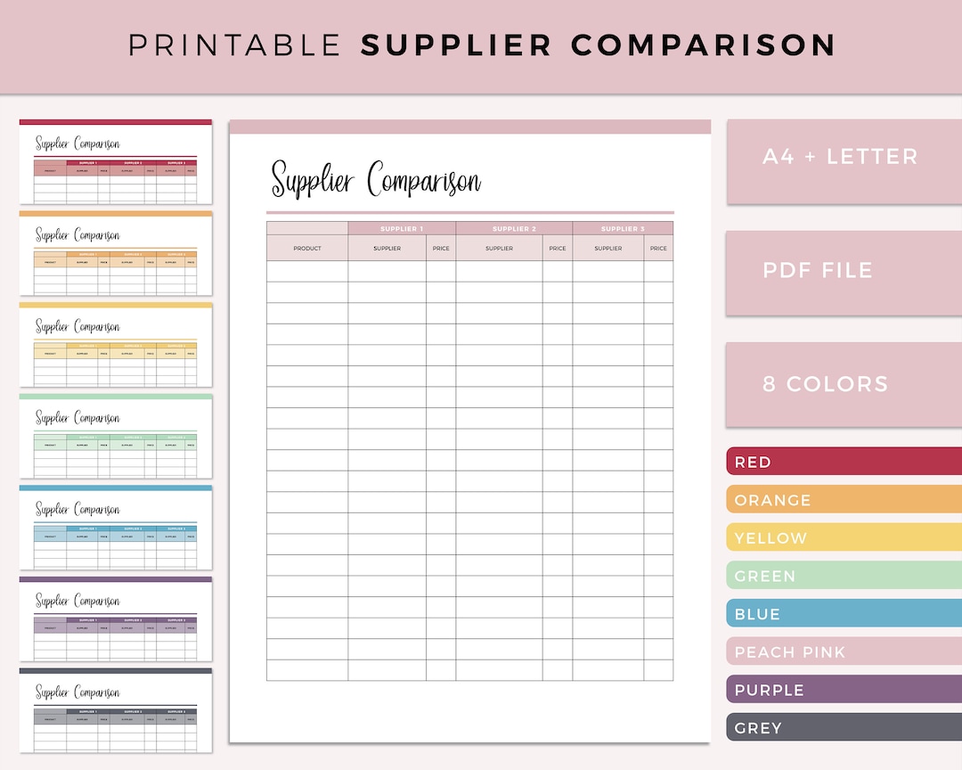 Printable Supplier Comparison Sheet, Compare Suppliers for Small ...