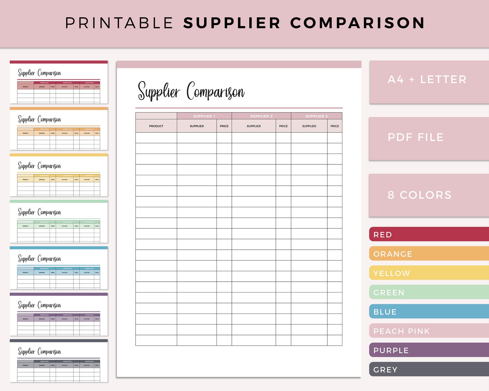 Printable Supplier Comparison Sheet, Compare Suppliers for Small ...
