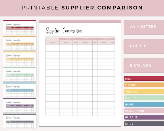 Printable Supplier Comparison Sheet Compare Suppliers for | Etsy Canada