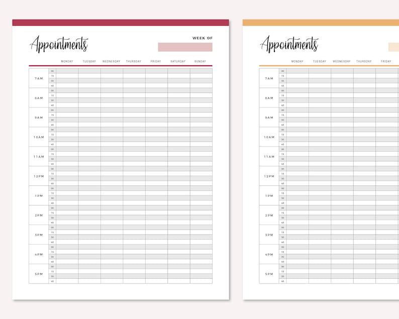 Printable Appointment Book, Print at Home Timeslot Booking Template for ...