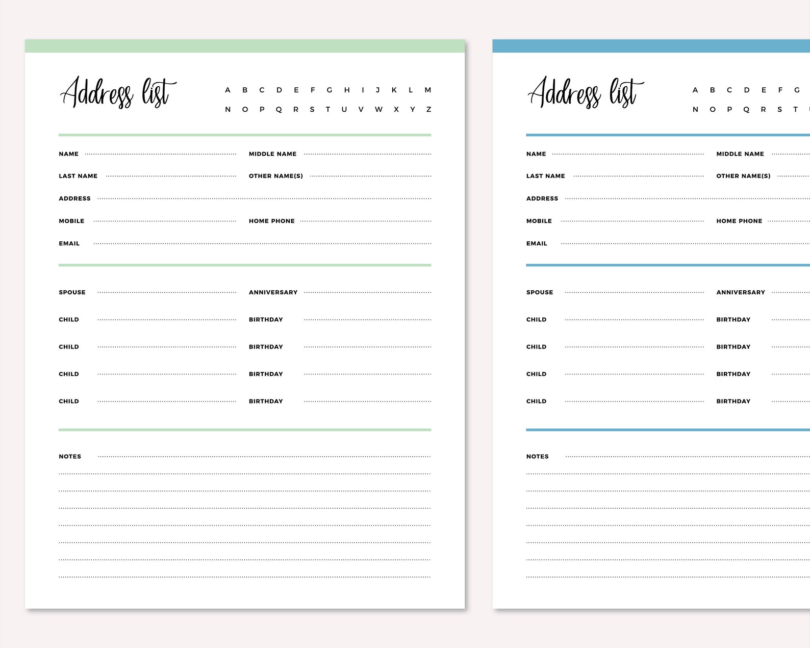 Printable Detailed Address Book Address List Contact List - Etsy