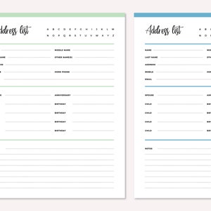 Printable Detailed Address Book, Address List, Contact List, Contact ...