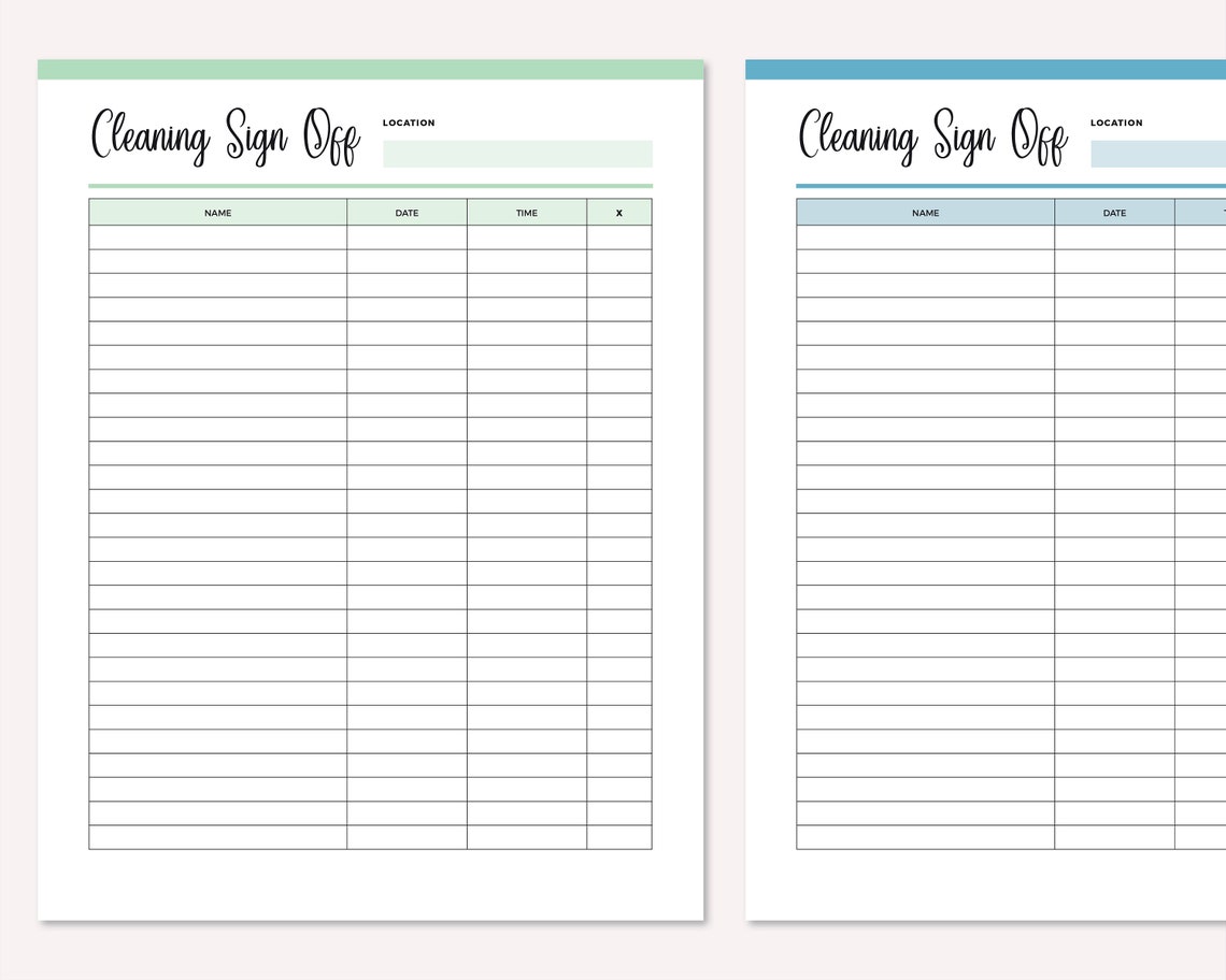 Printable Cleaning Sign-off Sheet Restroom Cleaning Bathroom - Etsy