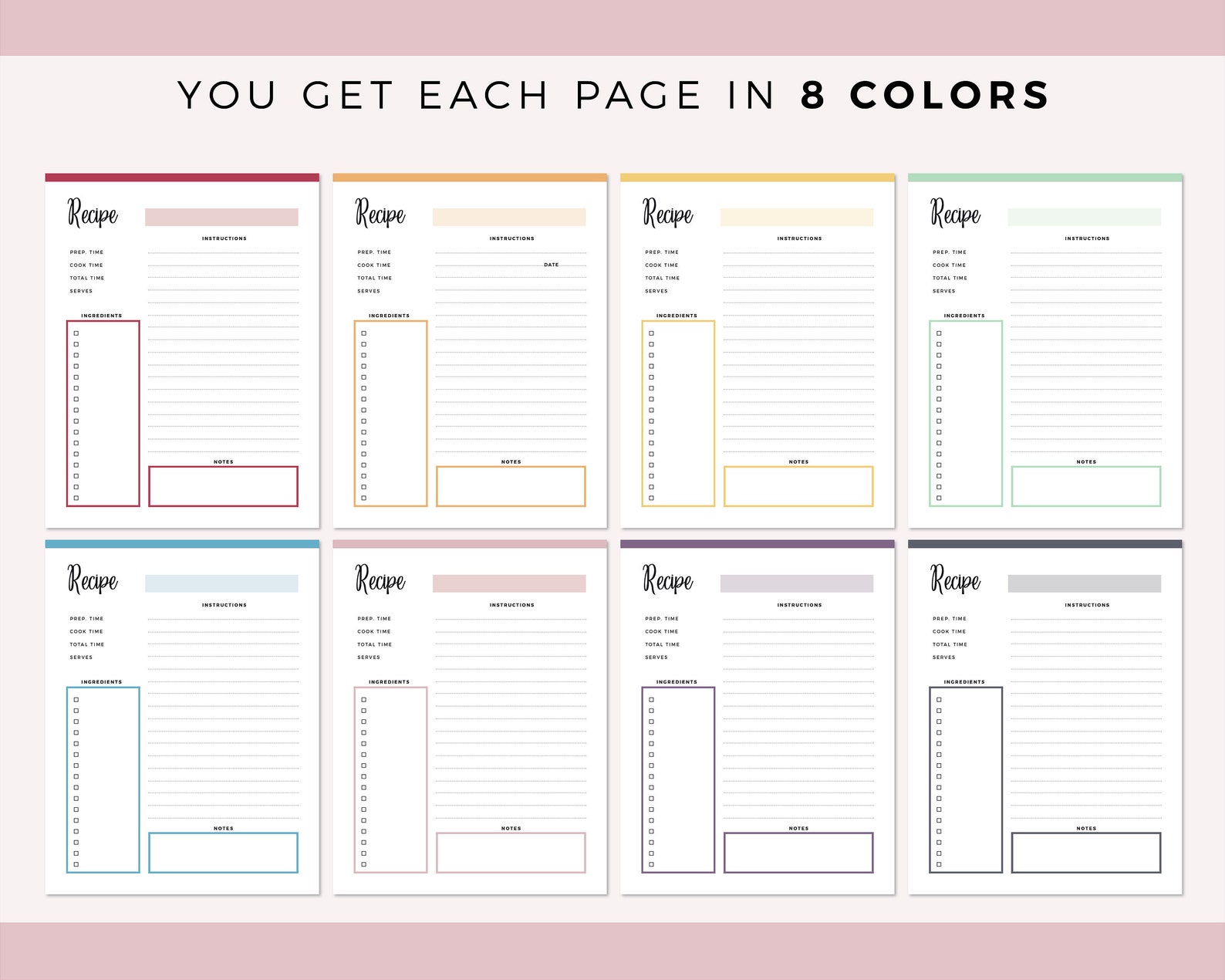 Printable Recipe Template Blank Recipe Page Cooking List - Etsy
