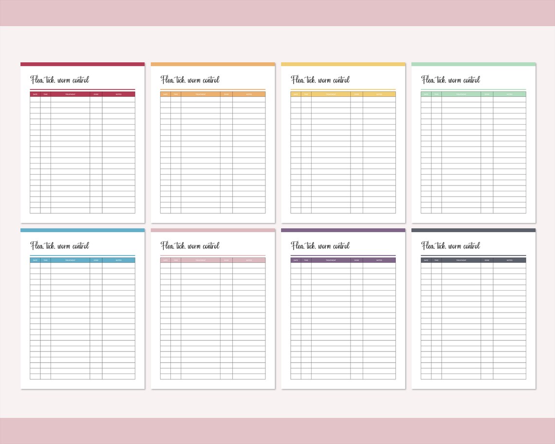 Printable Flea Tick and Worm Control Log Pet Care Health | Etsy