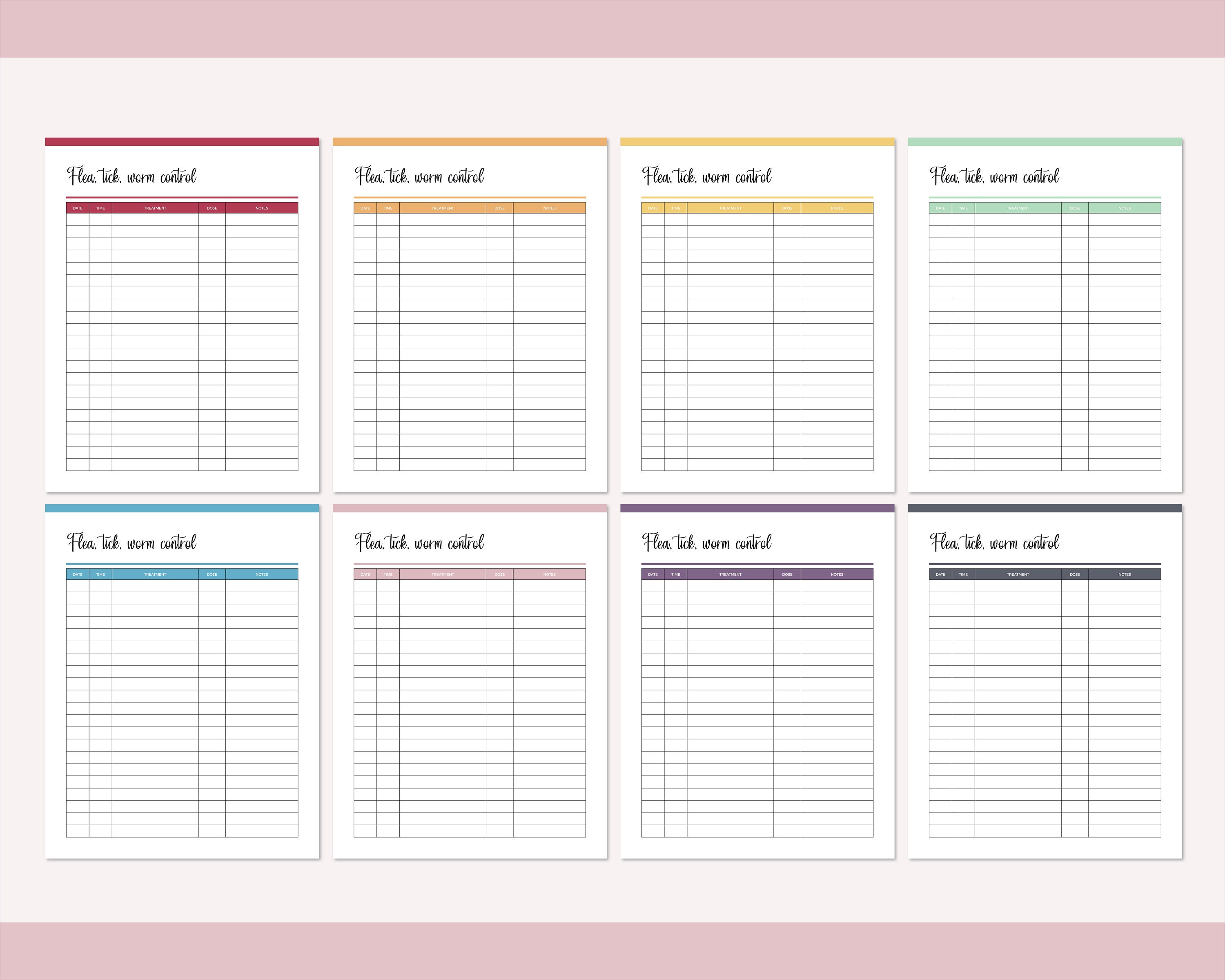 Printable Flea, Tick and Worm Control Log, Pet Care Health Records, Dog ...