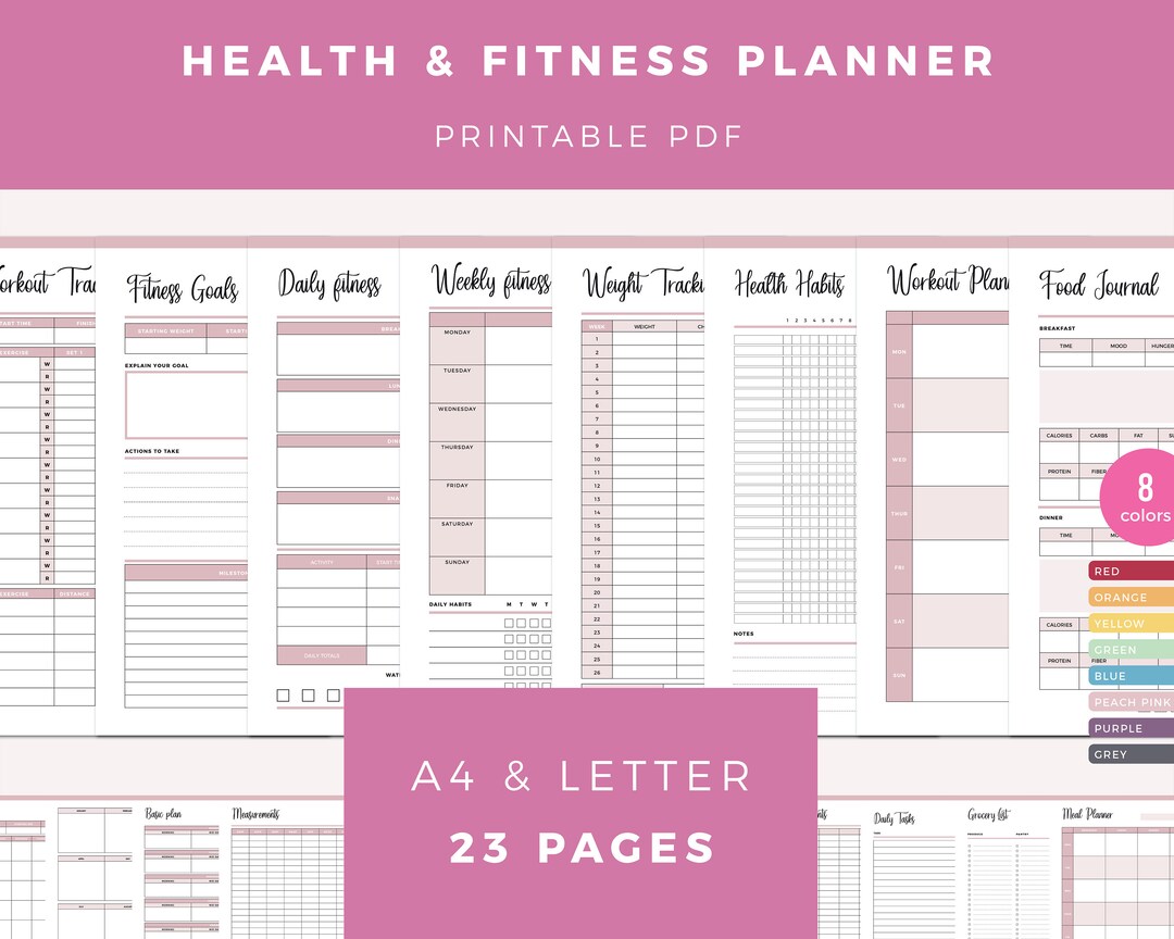 Printable Fitness Planner, Weight Loss Binder, Fitness Journal, Calorie ...