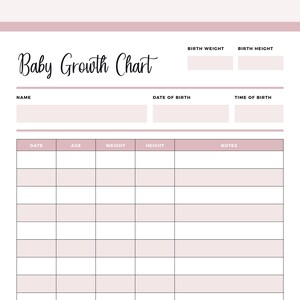 Printable Baby Growth Chart, Infant Growth Log, Growth Tracker, Newborn ...