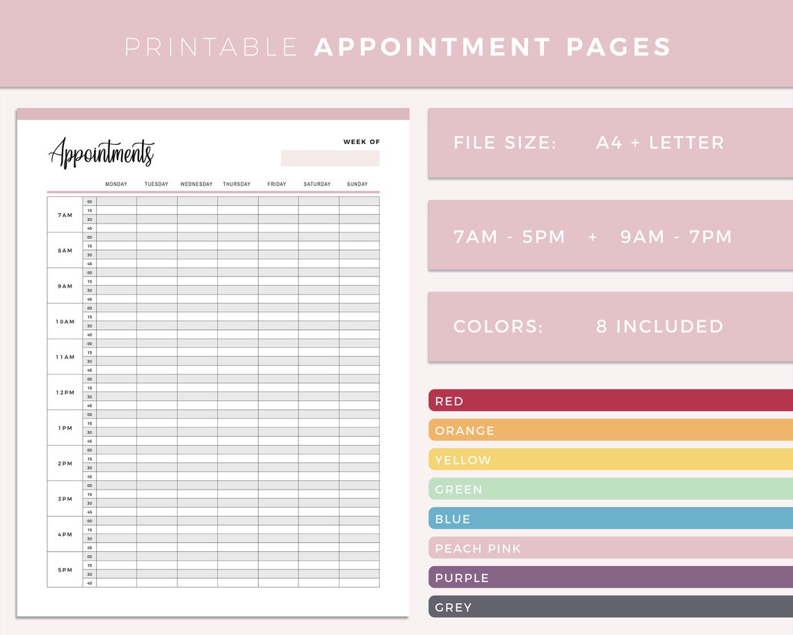 Printable Appointment Book Print at Home Timeslot Booking - Etsy