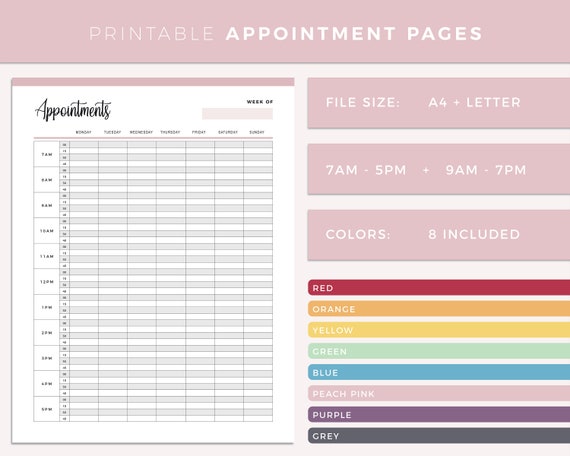 Printable Appointment Book Print at Home Timeslot Booking - Etsy