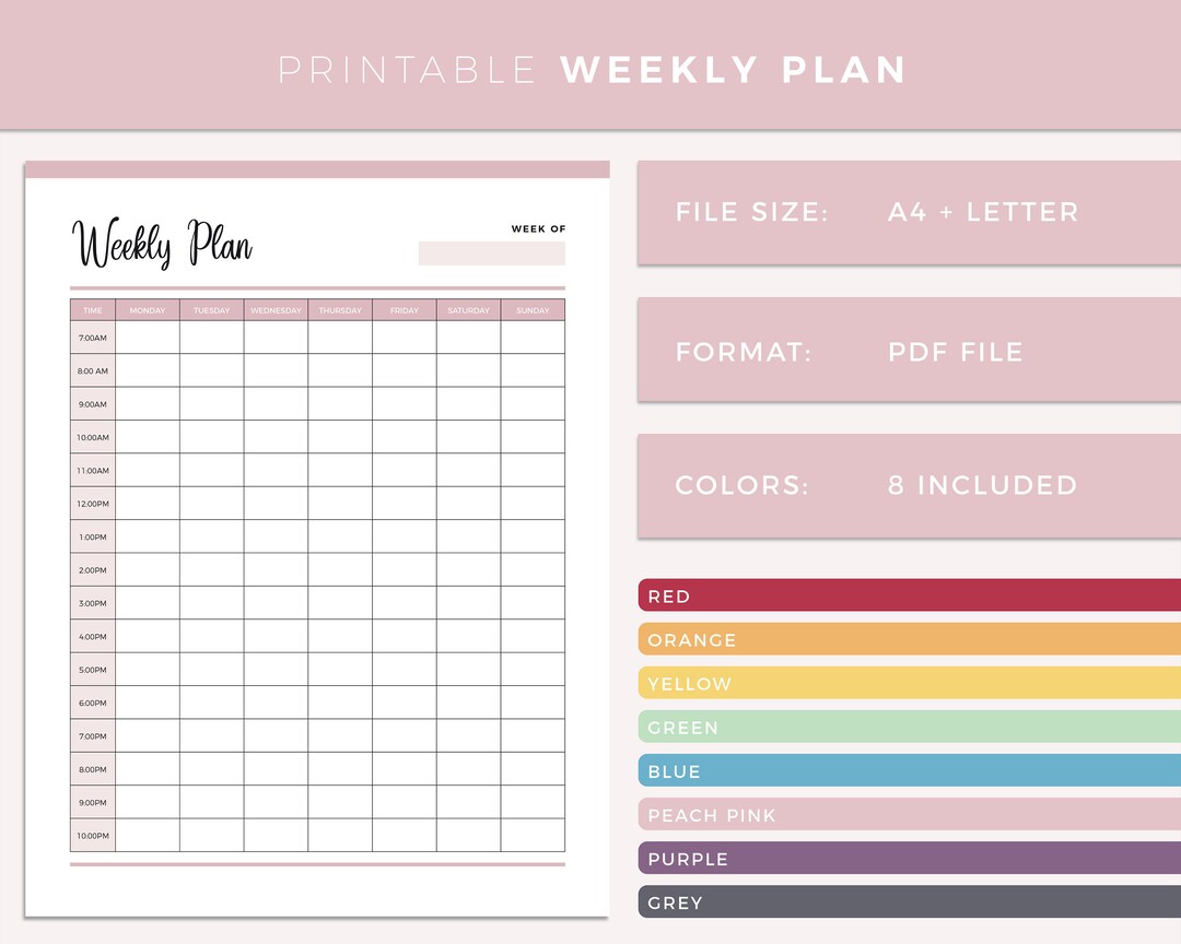 Printable Weekly Planner, Print at Home Week Organizer, Plan Your Day ...