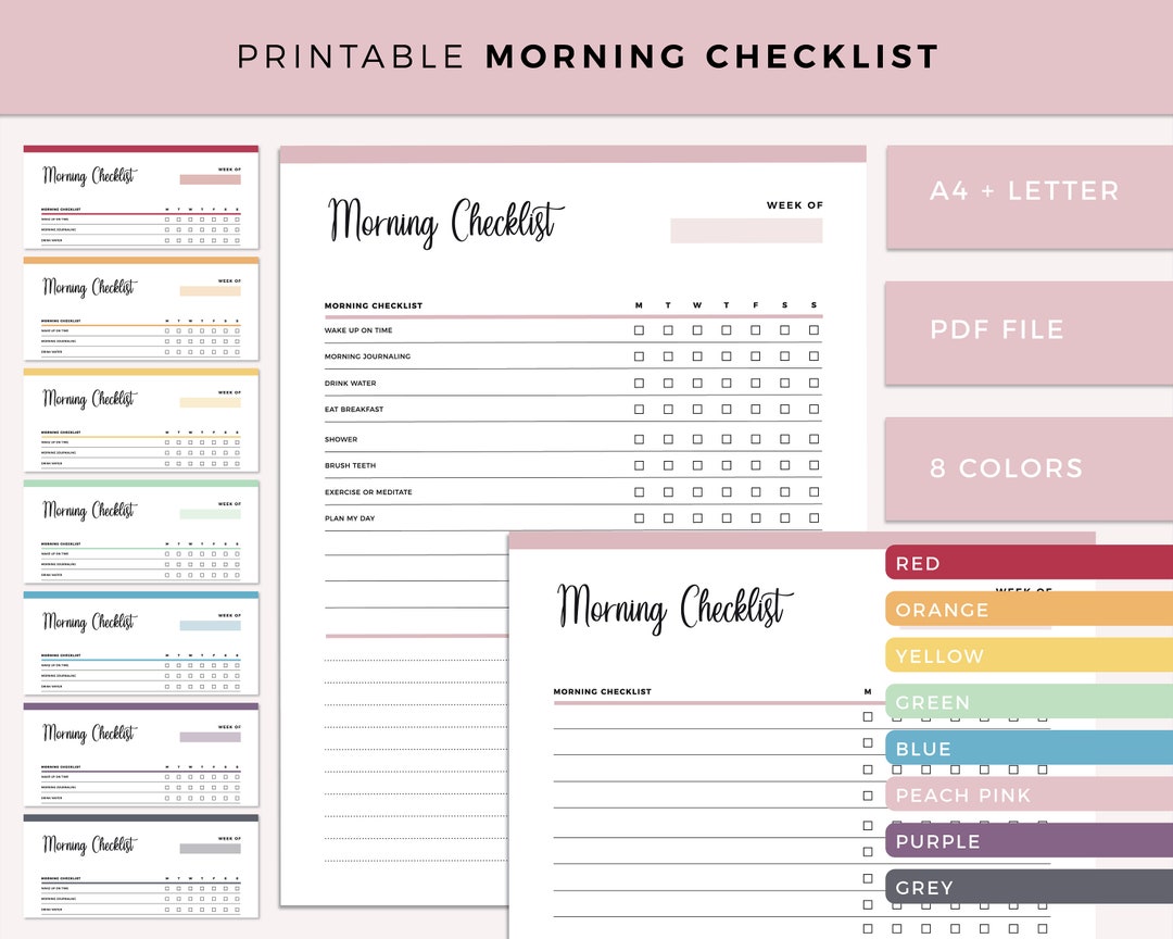 Printable Morning Checklist, Daily Planner, Day Organizer, Daily ...