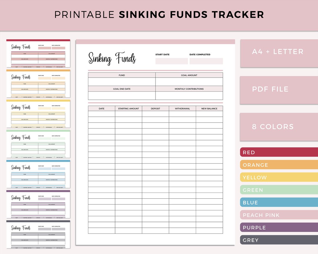 Sinking Funds Tracker Printable, Savings Tracker, Savings Challenge ...