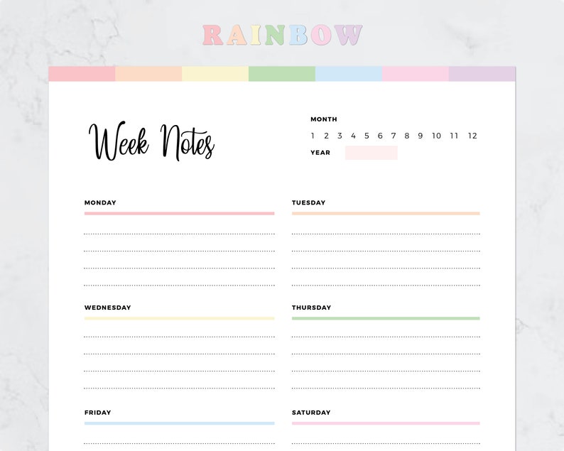 Printable Weekly Notes PDF, Week Notes Planner Insert, Notes Checklist ...