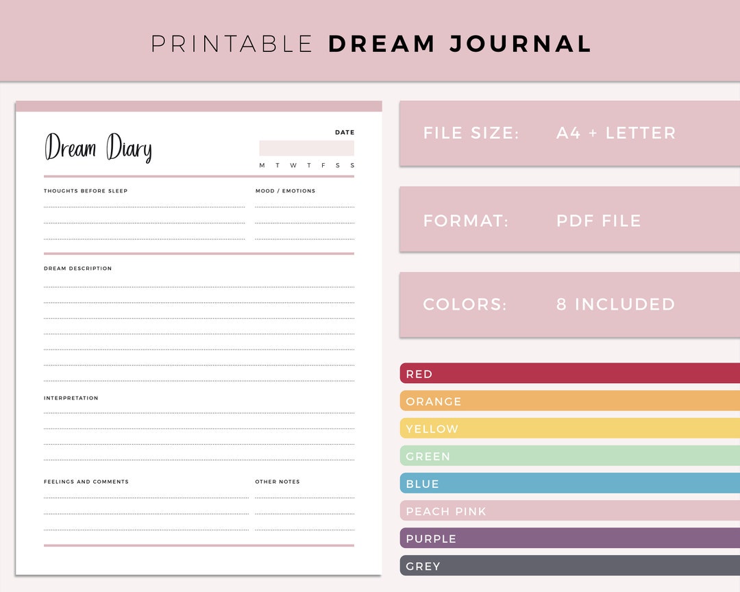 Printable Dream Journal, Print at Home Dream Diary, Dream ...