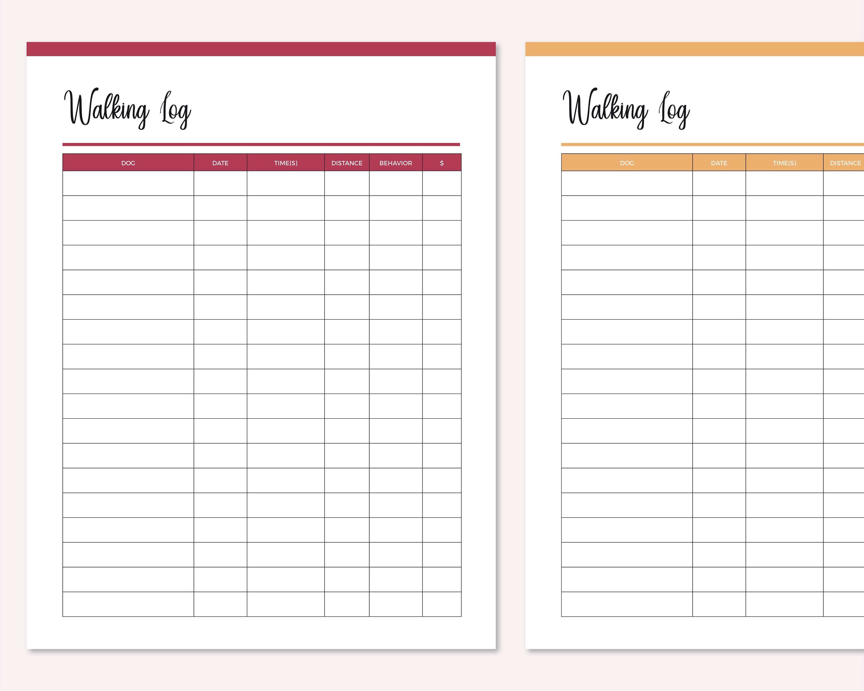 Printable Dog Walking Log, Dog Walker Log, Dog Walking Business ...