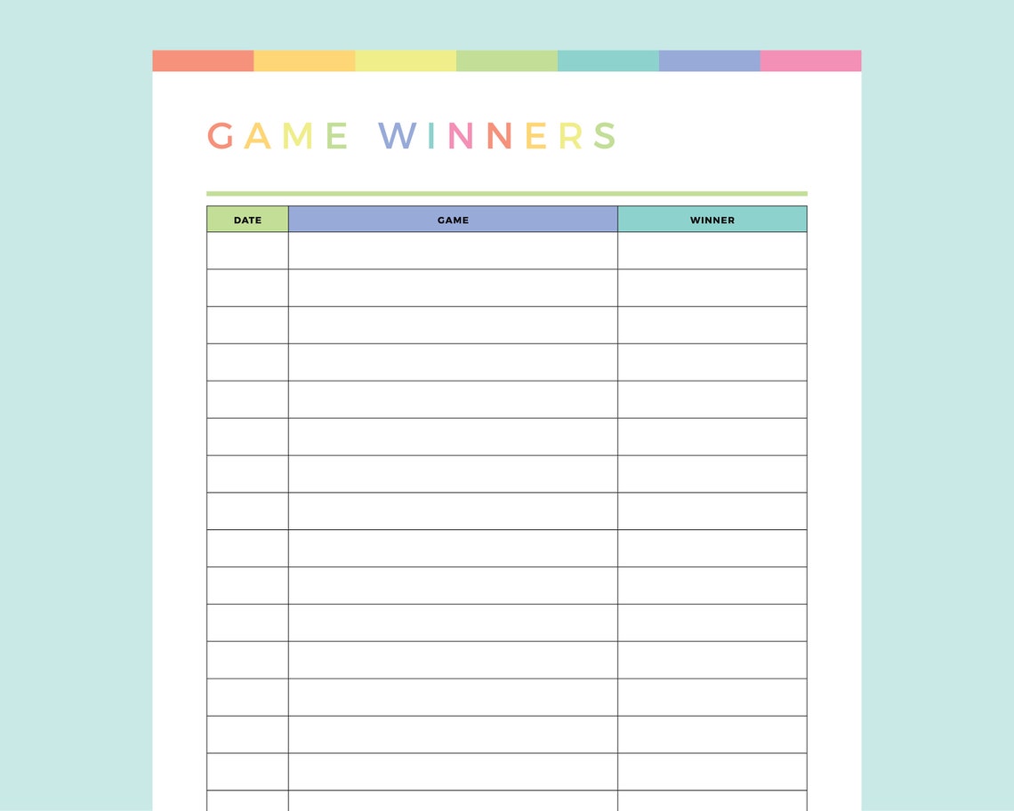 Printable Board Game Winner Tracker Game Tracking Log Games | Etsy