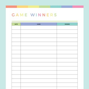 Printable Board Game Winner Tracker, Game Tracking Log, Games Night ...