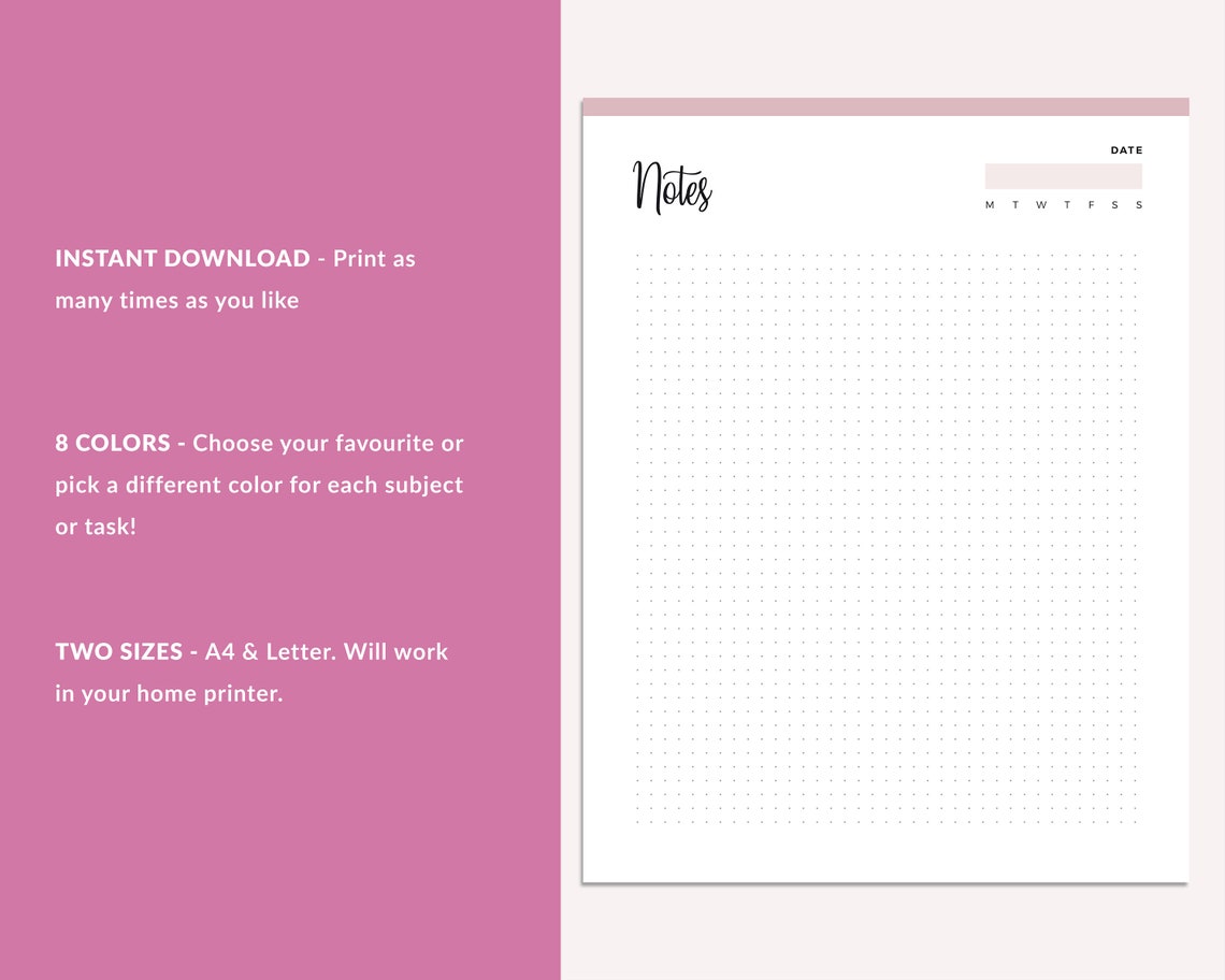 Printable Notes Pages Print at Home Planner Pages Note - Etsy