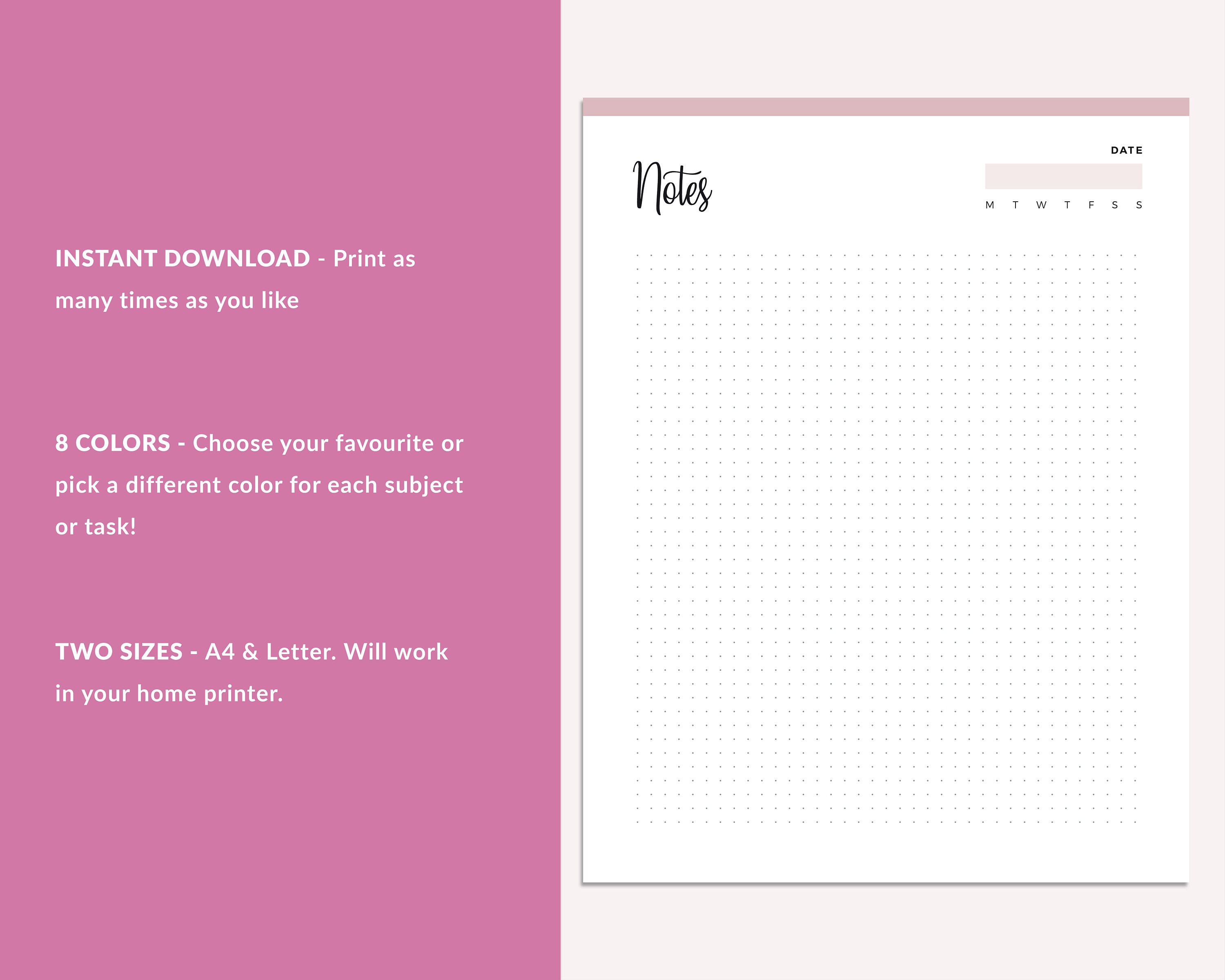 Printable Notes Pages | Print at Home Planner Pages Note Taking Pack ...