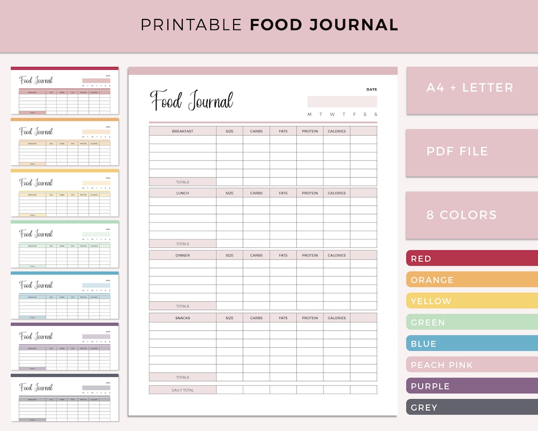 Food Journal Printable, Food Tracker, Meal Planner, Calorie Counting ...