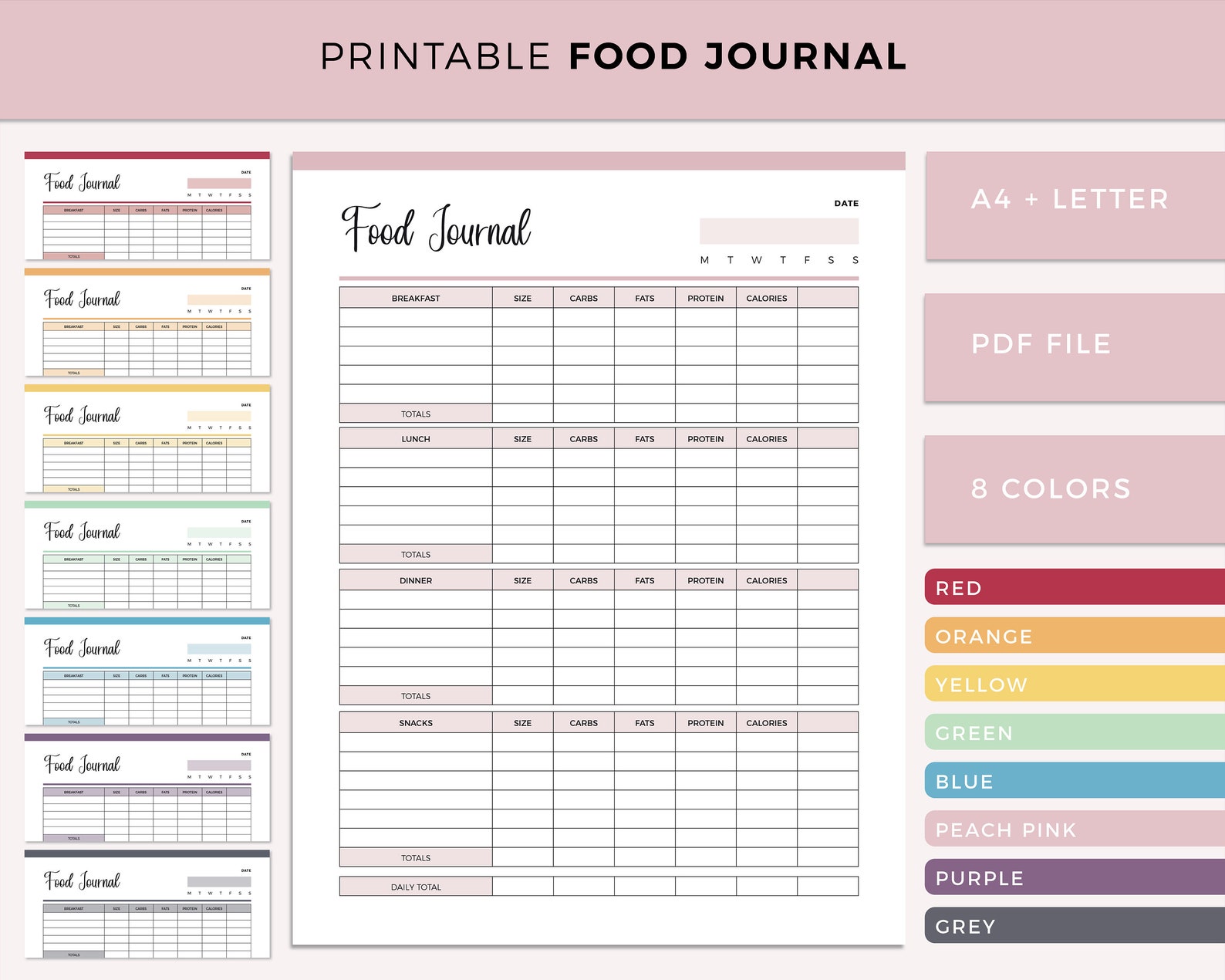 Food Journal Printable Food Tracker Meal Planner Calorie - Etsy