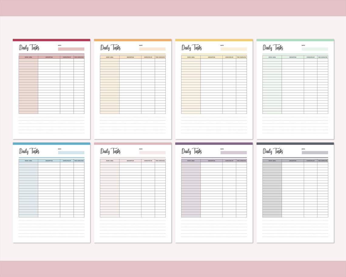 Printable Daily Task Sheet for Cleaners, Painters, Household Workers ...