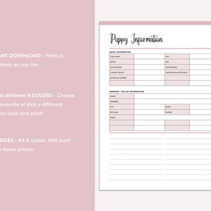 New Puppy Information Sheet, Rescue Dog Information Page, Puppy Log ...