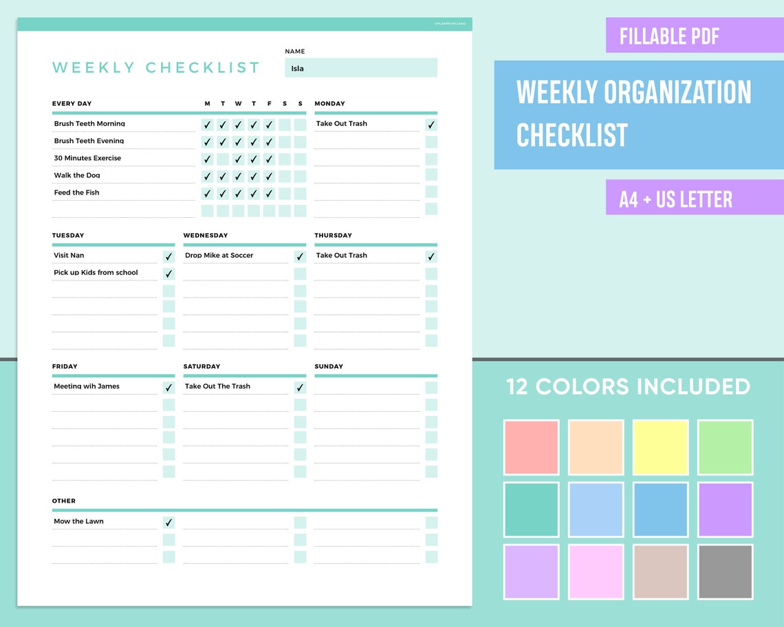 Editable Weekly Checklist Printable Fillable to Do List - Etsy