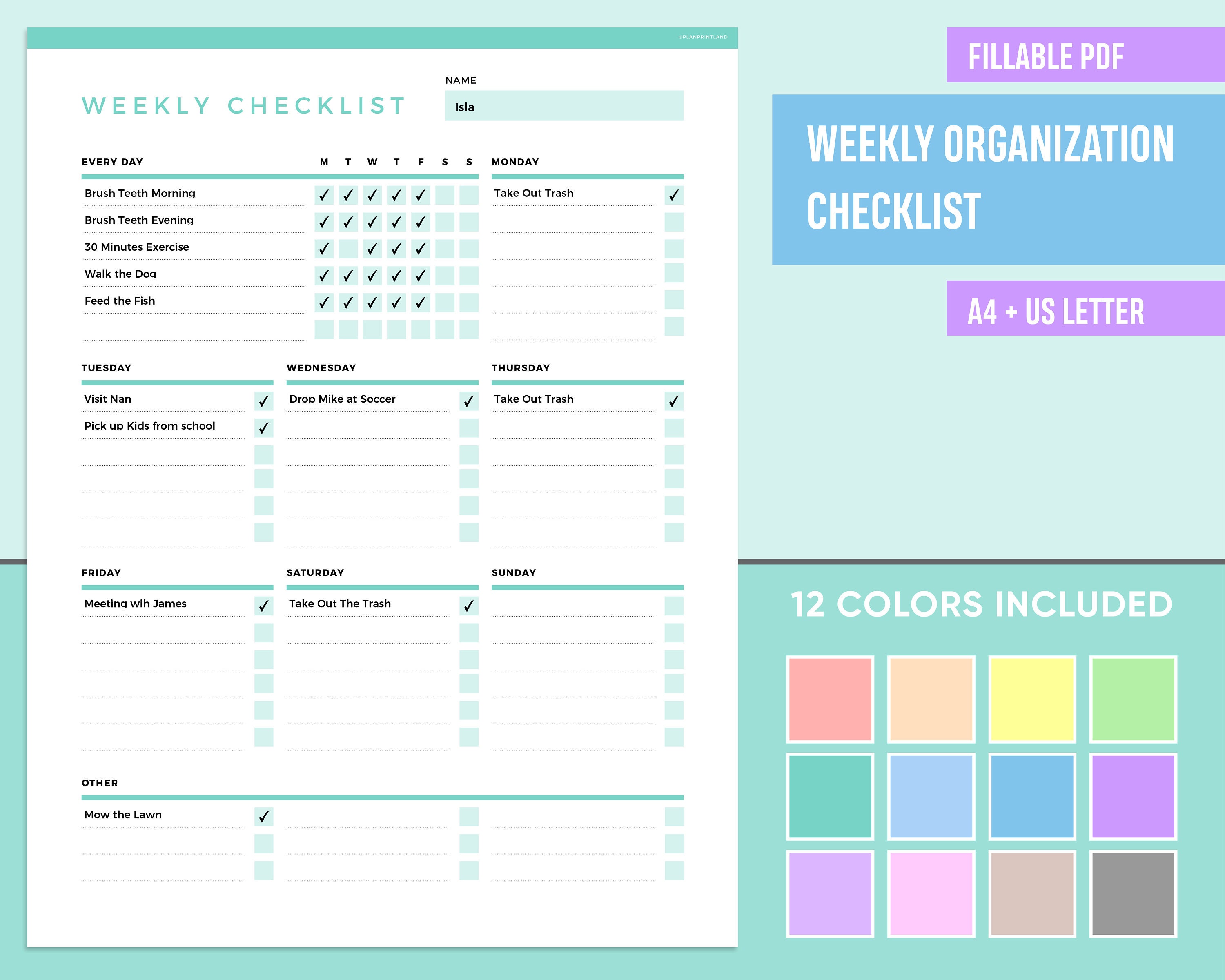 Editable Weekly Checklist Printable, Fillable to Do List , Weekly ...