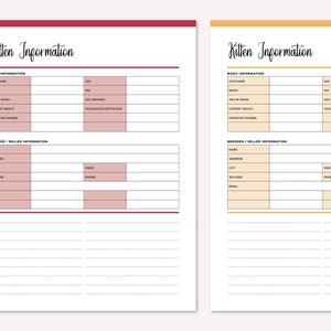 Printable Kitten Information Sheet, New Cat Important Information Page ...