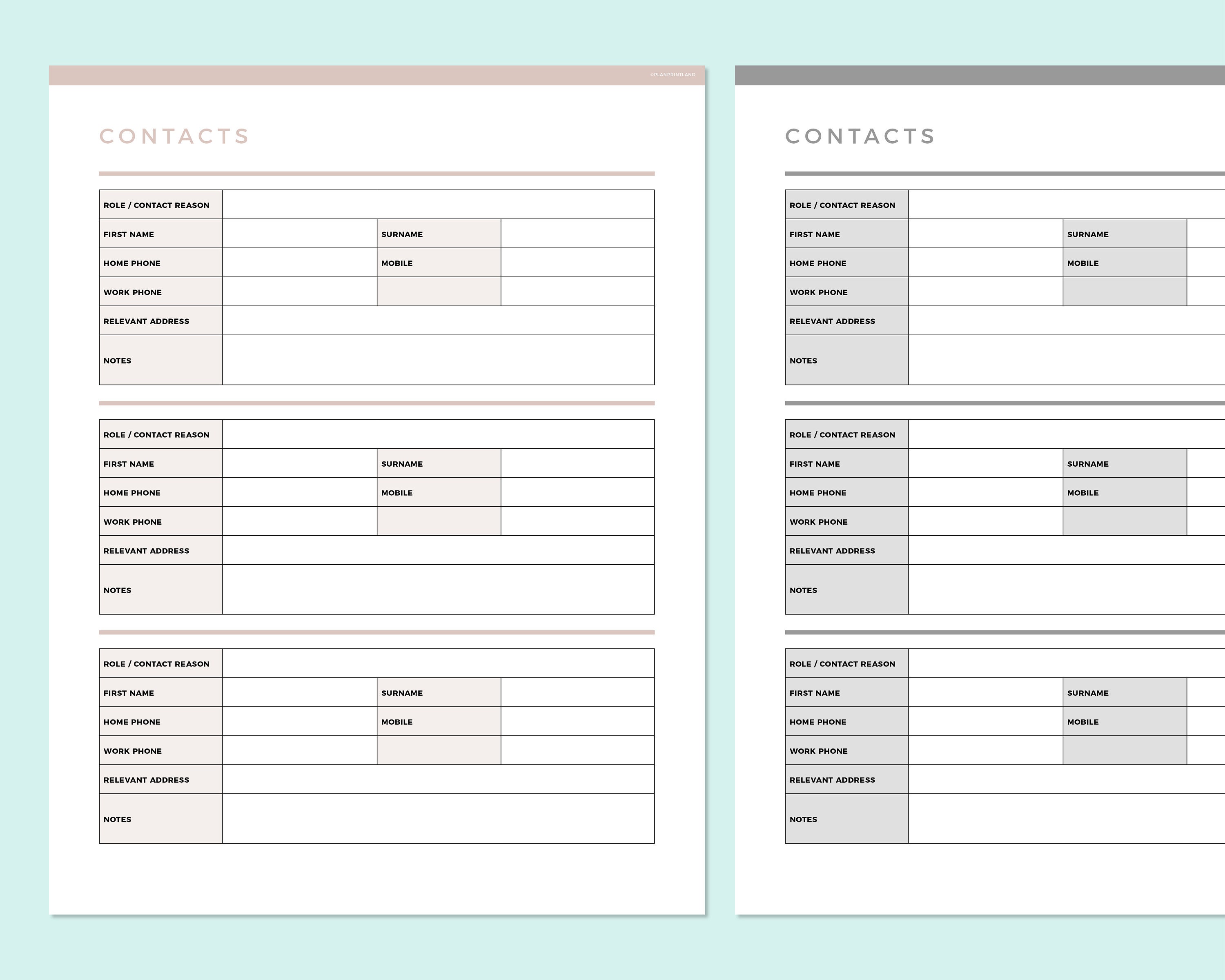 Editable Contact List Printable, Printable Address Book, Business ...