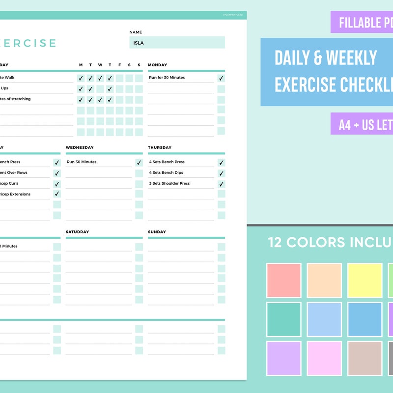 Fillable Exercise Tracker - Etsy