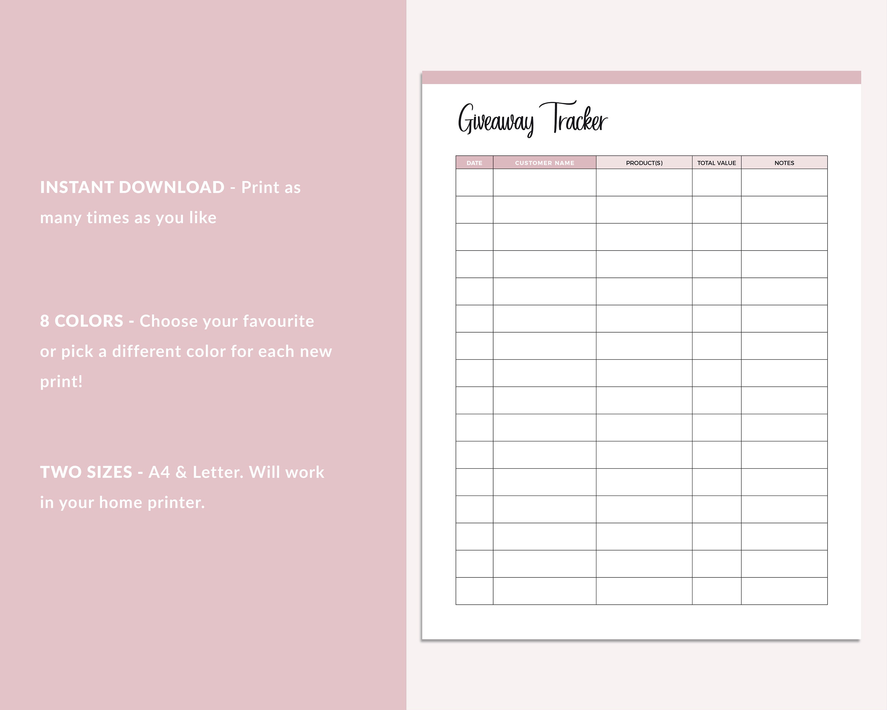Giveaway Tracker Printable Business Planner Blog Planner | Etsy