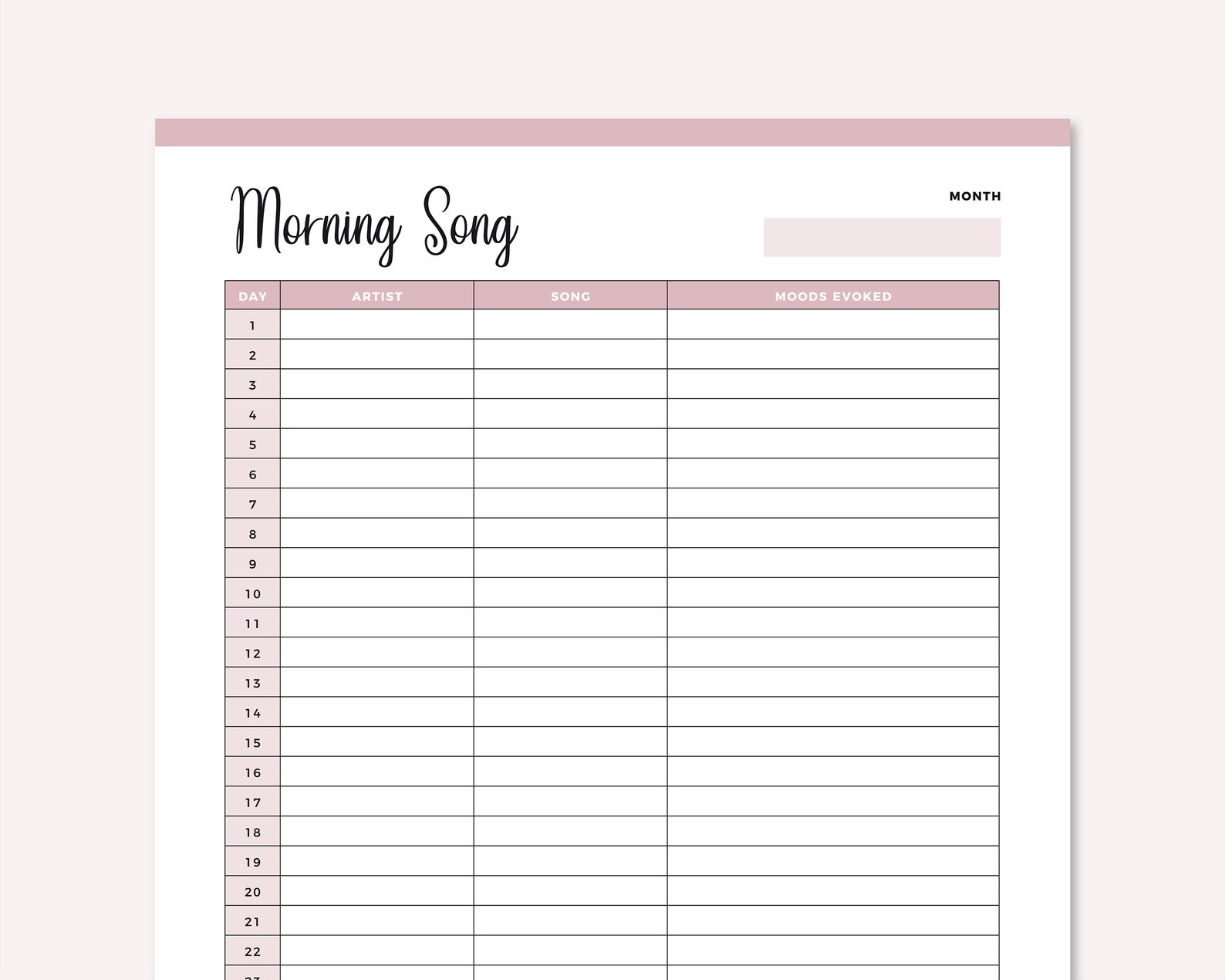 Printable Morning Song Log Morning Music Playlist Positive | Etsy